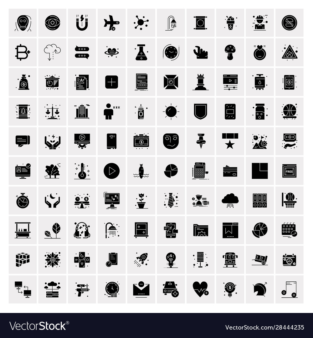 Set 100 universal solid icons Royalty Free Vector Image