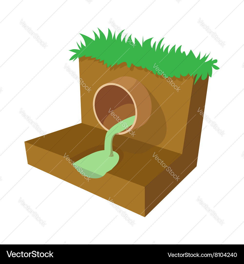Dirty water flows from a pipe icon cartoon style Vector Image