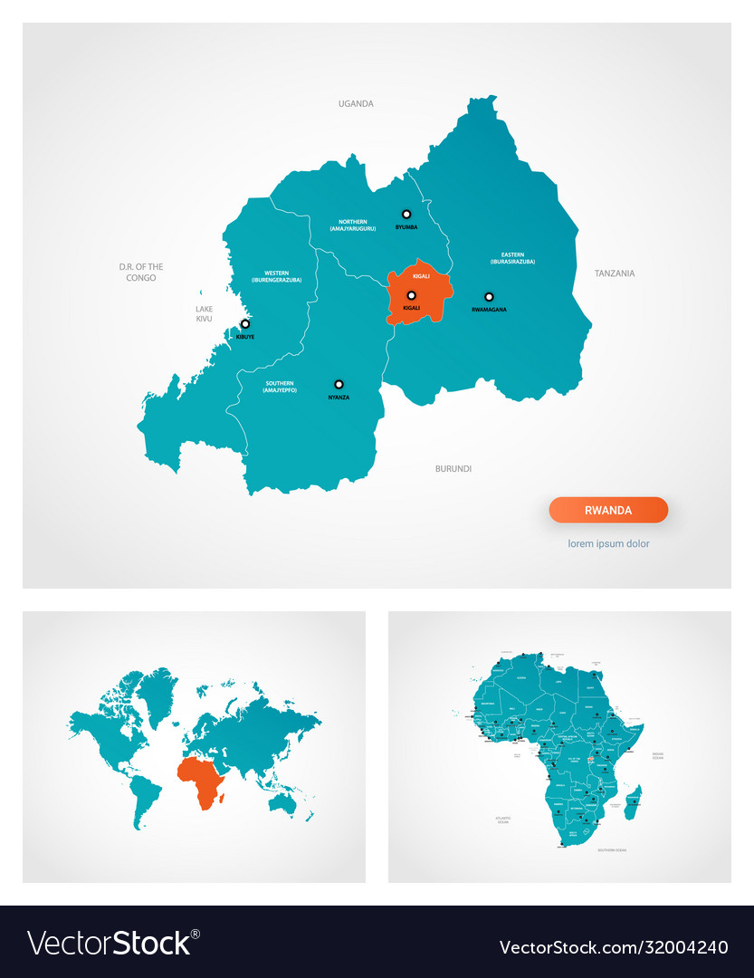 Editable template map rwanda with marks Royalty Free Vector