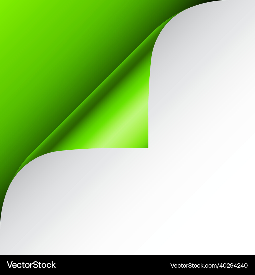 Green paper curl curled page corner with shadow Vector Image