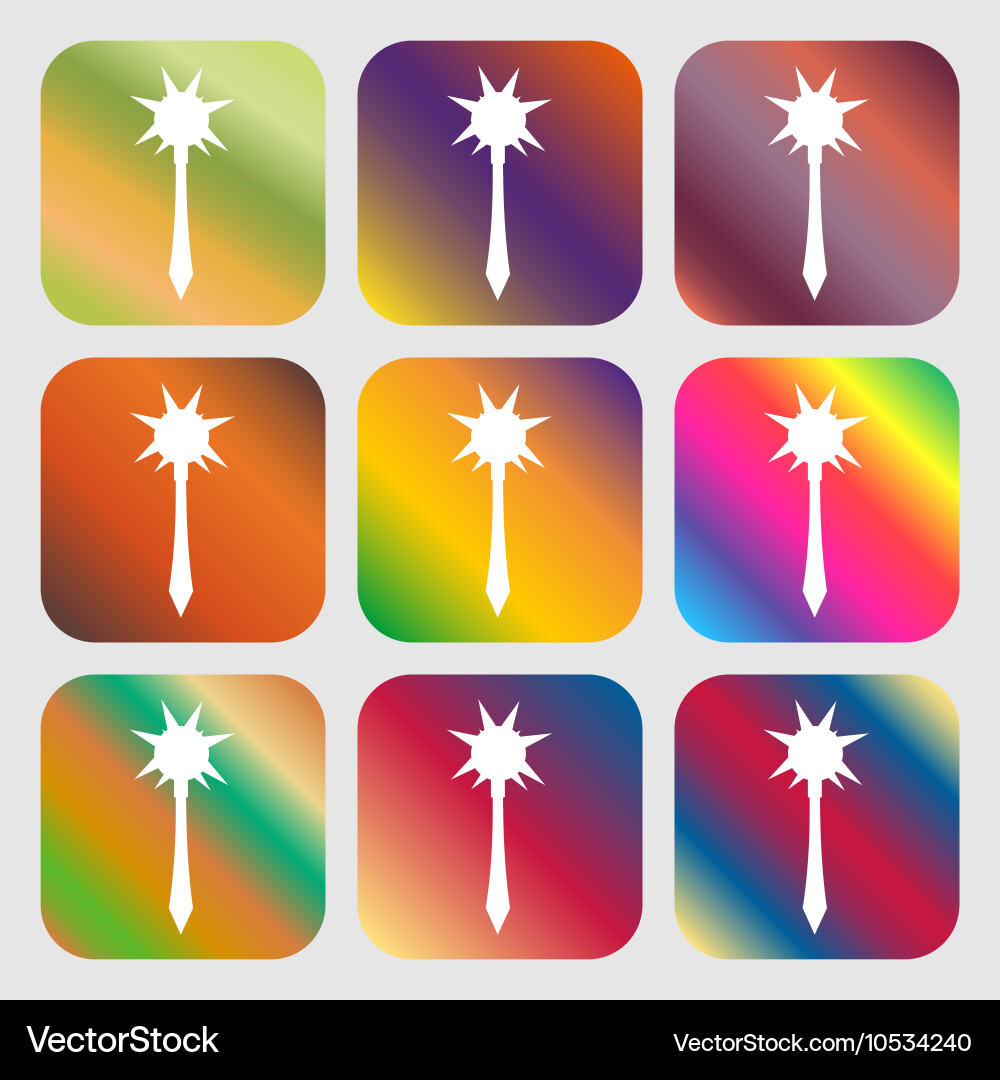 Mace icon nine buttons with bright gradients Vector Image