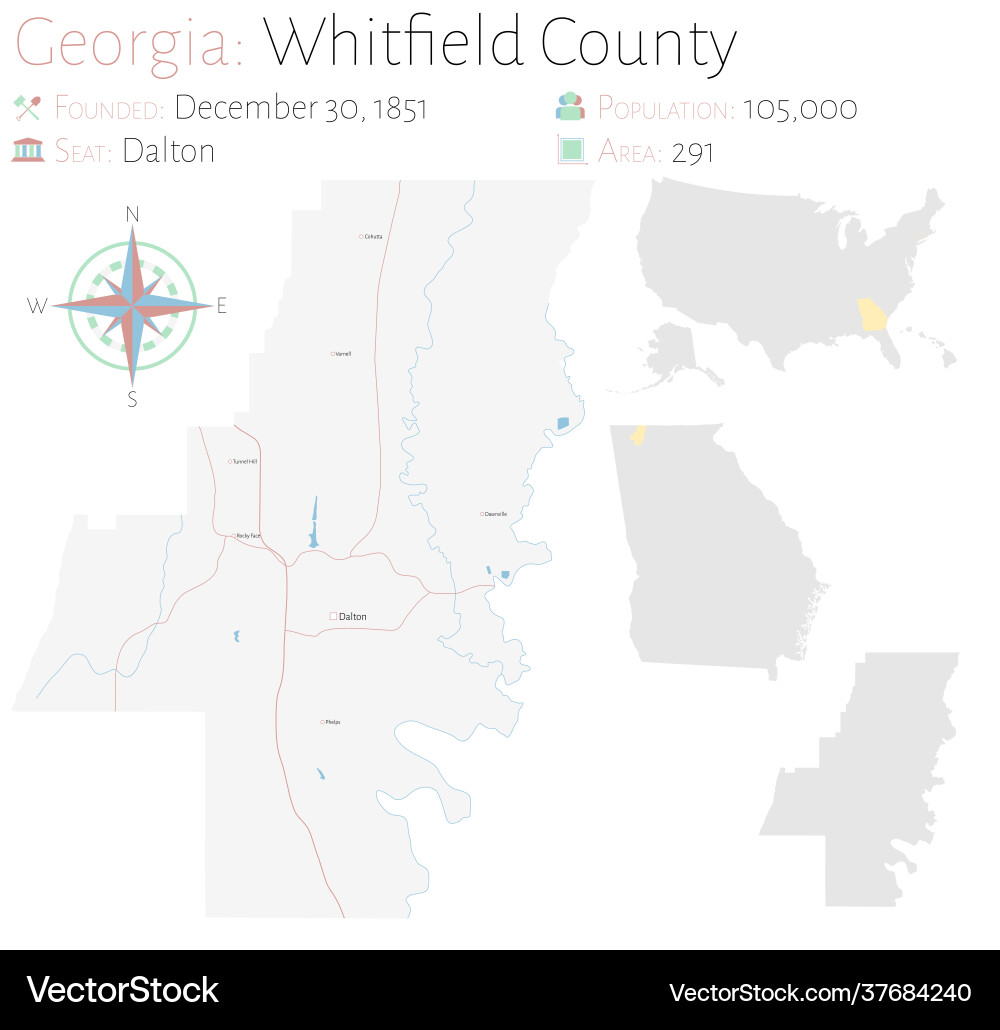 Map whitfield county in georgia Royalty Free Vector Image