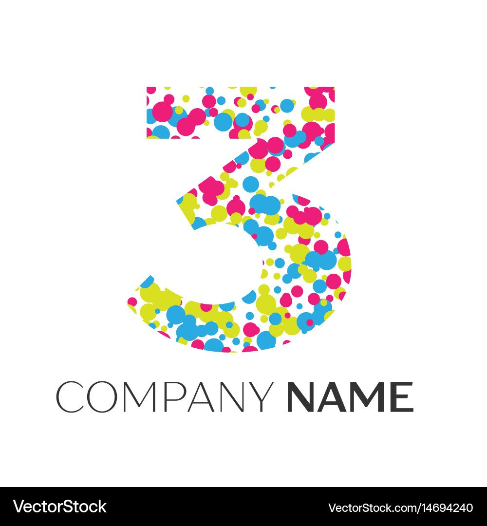 Number three logo with blue yellow red particles Vector Image