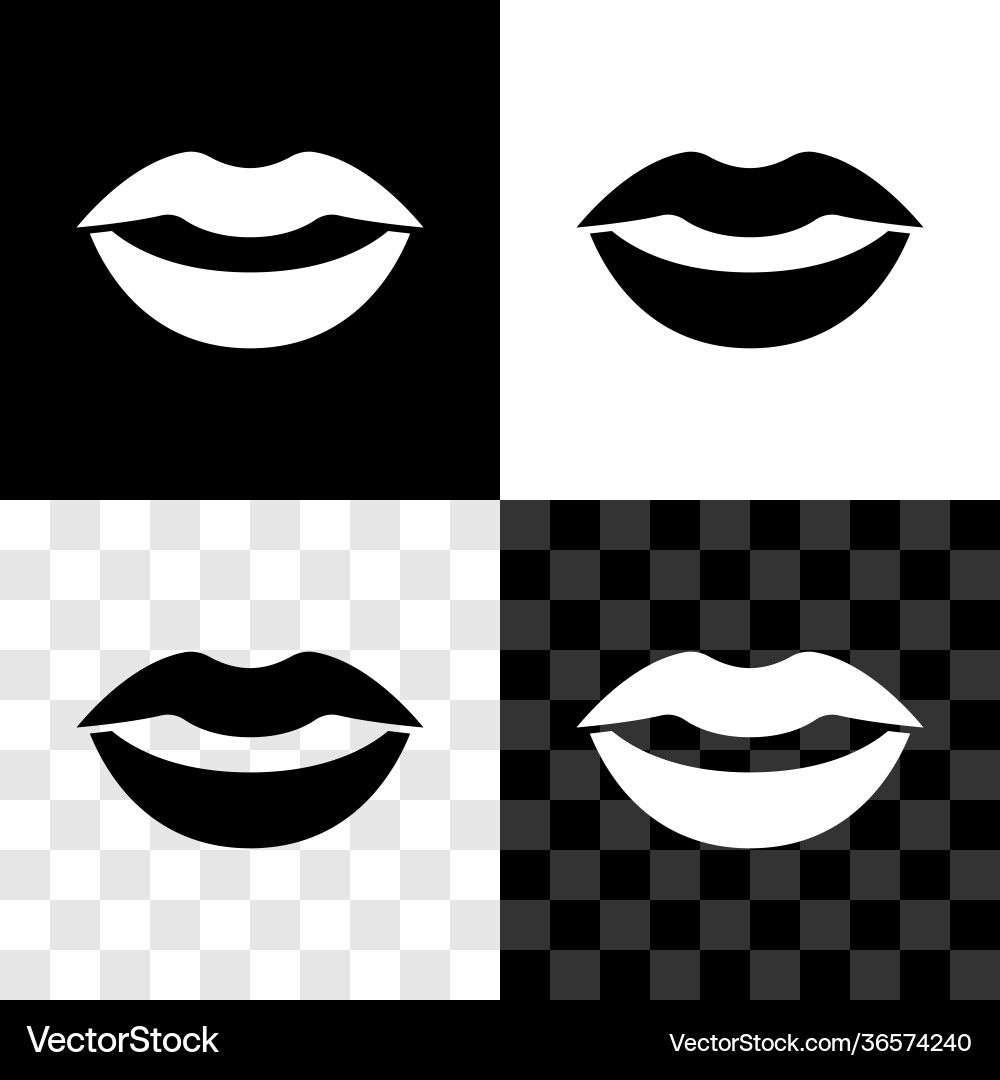 Set smiling lips icon isolated on black and white Vector Image