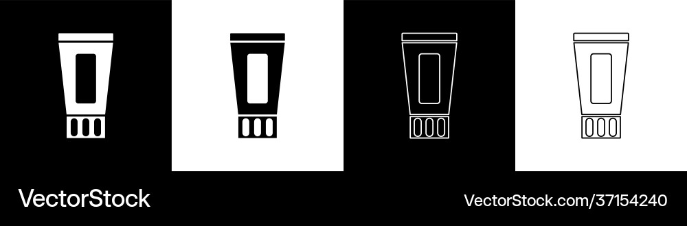 Set tube toothpaste icon isolated on black Vector Image