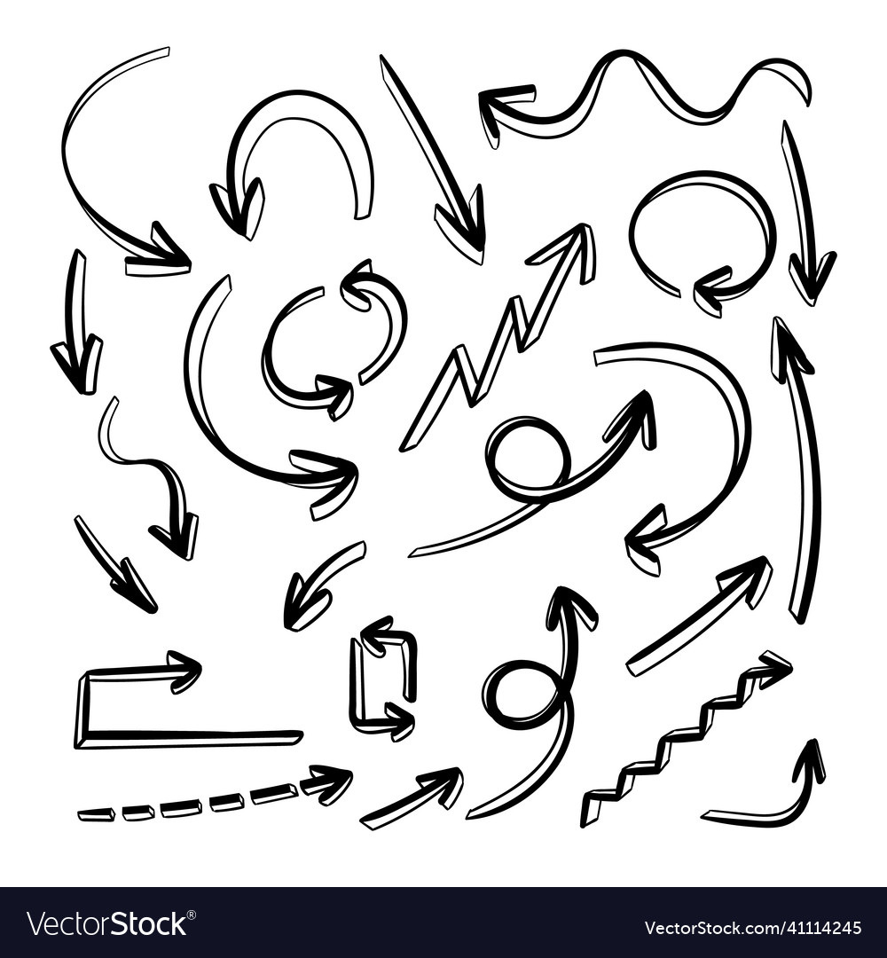 3d hand drawn arrows design element set Royalty Free Vector