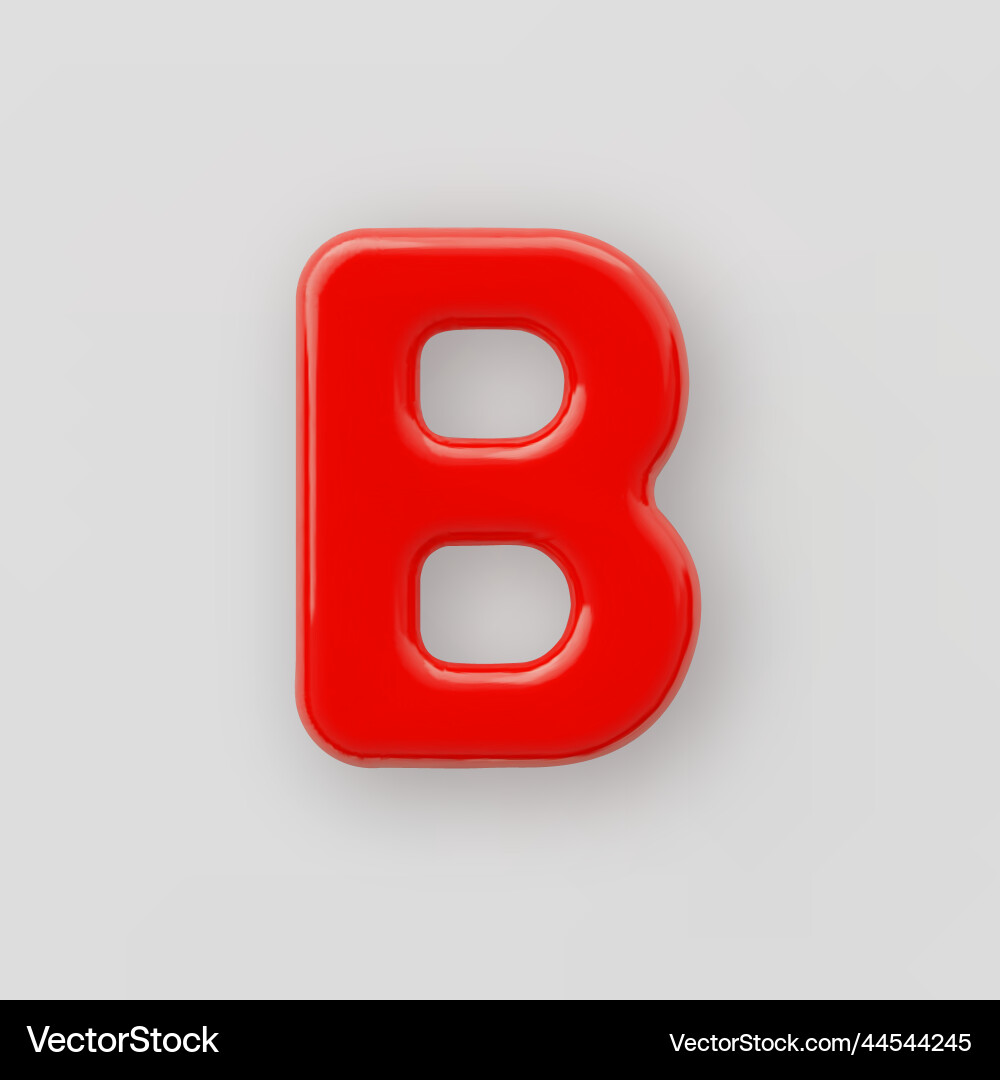3d red plastic uppercase letter b with a glossy Vector Image