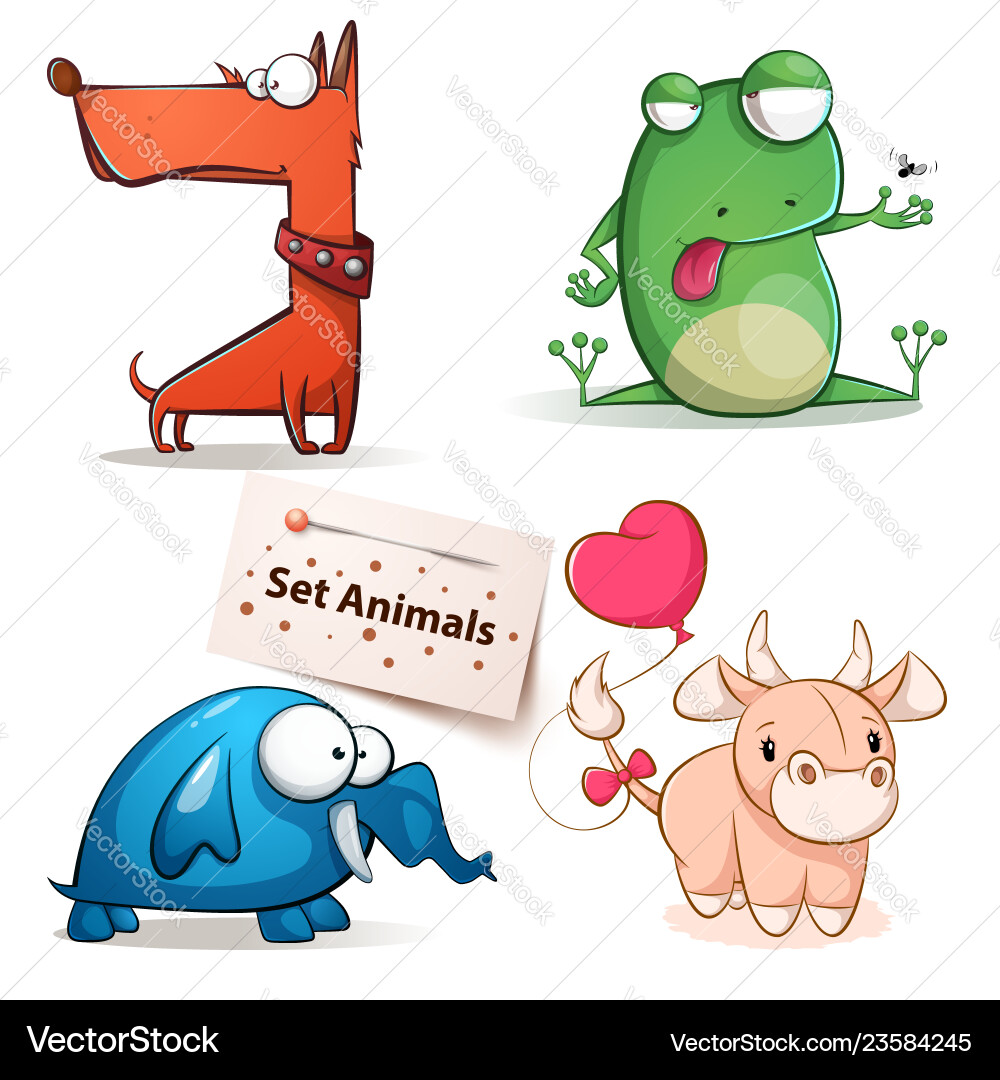 Dog frog elephant cow - set animals Royalty Free Vector