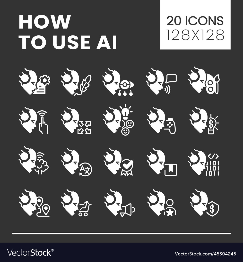 How to use ai big white linear glyph icons set Vector Image