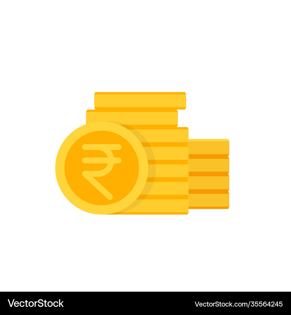 Indian rupee icon with coins on white Royalty Free Vector