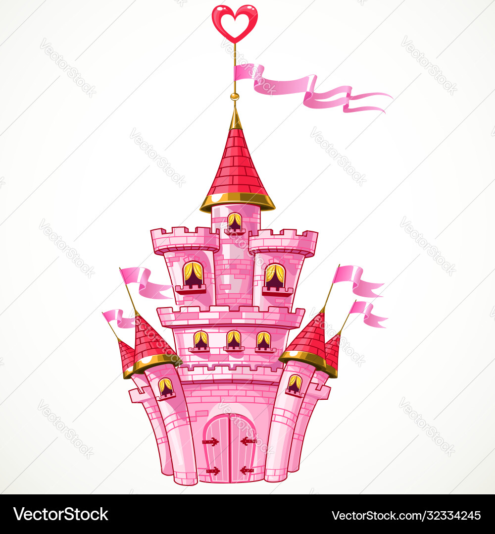 Magical fairytale pink castle with flags Vector Image