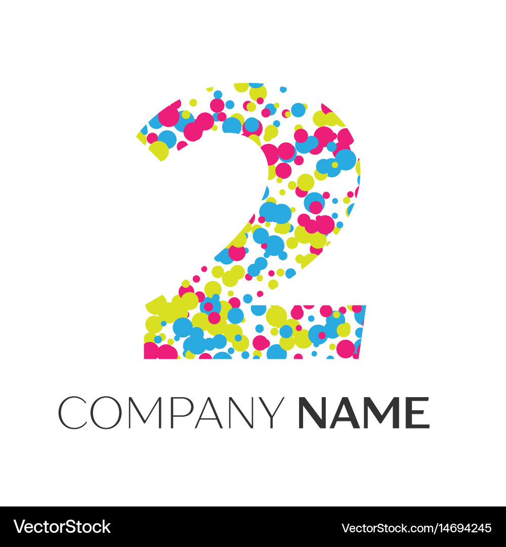 Number two logo with blue yellow red particles Vector Image
