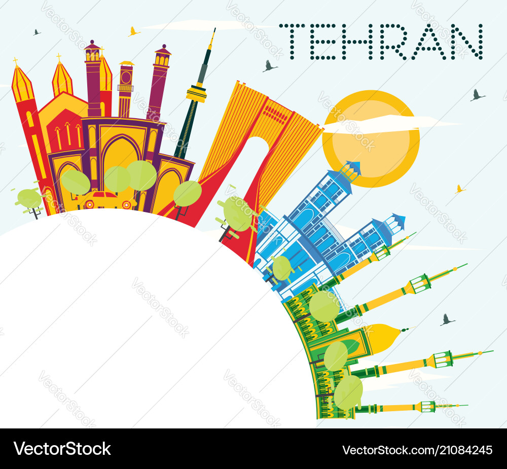 Tehran skyline with color landmarks blue sky Vector Image