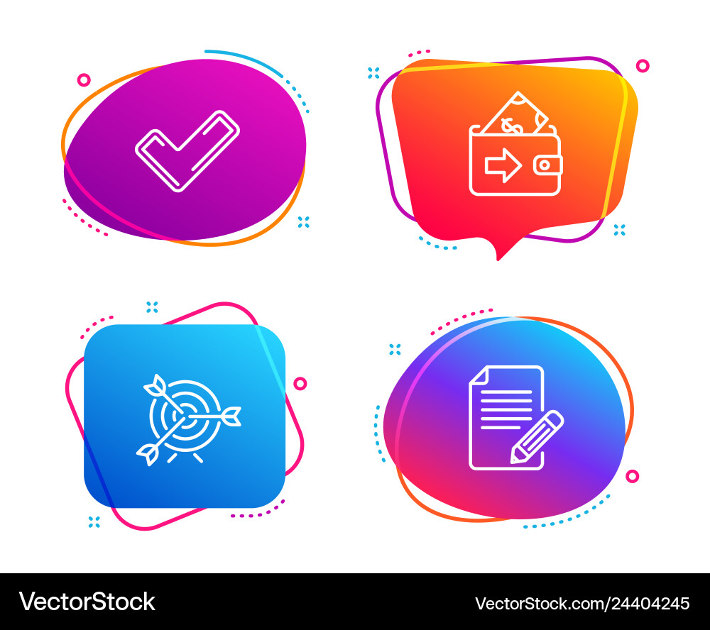 Tick target and wallet icons set article sign Vector Image