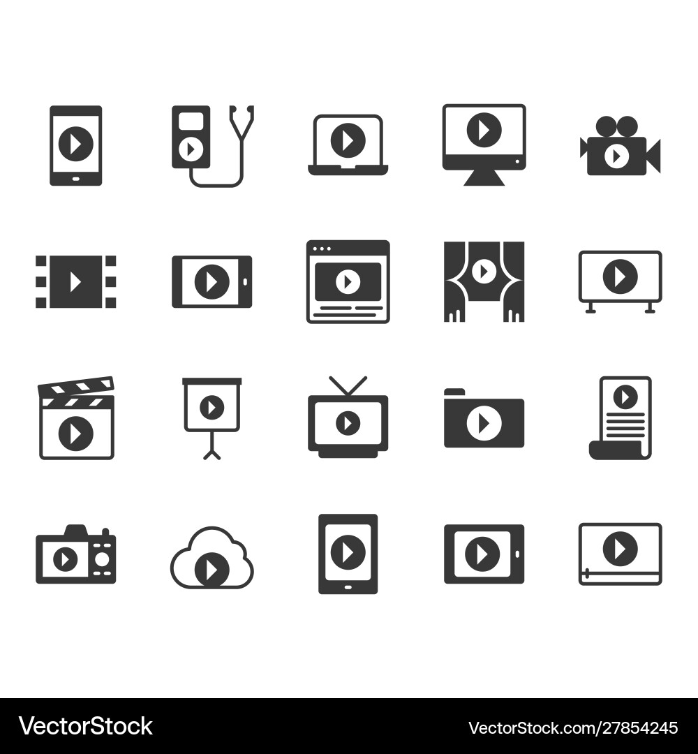 Video content icon and symbol set Royalty Free Vector Image