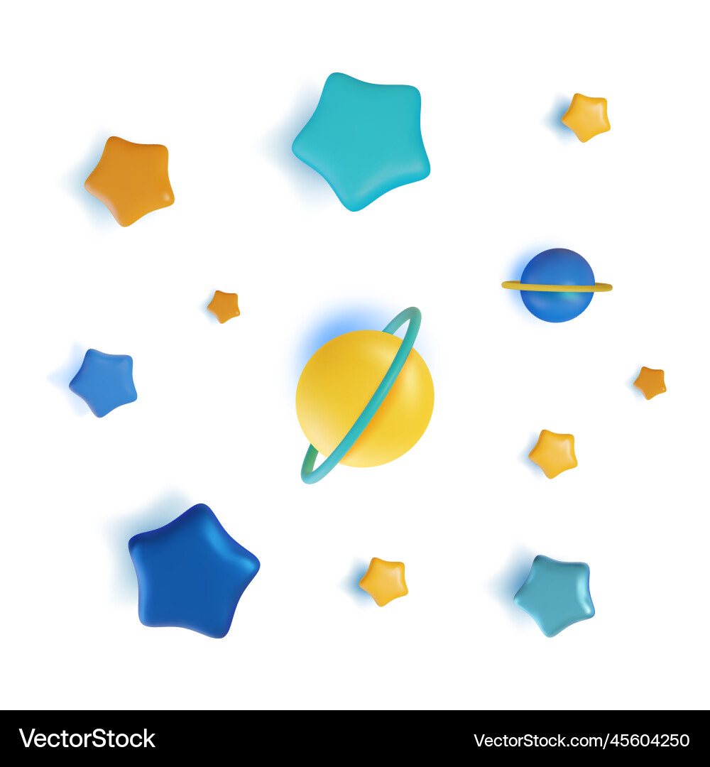 3d cosmos concept element set plasticine cartoon Vector Image