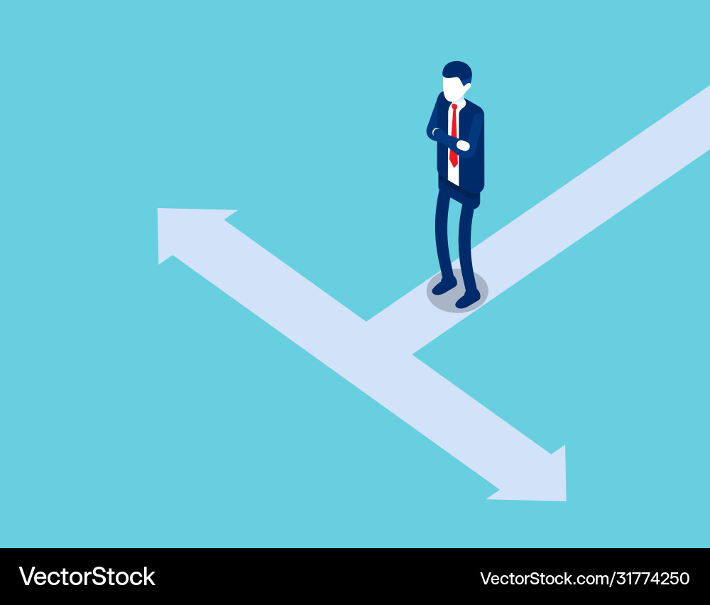 A man is standing on road divided into two Vector Image