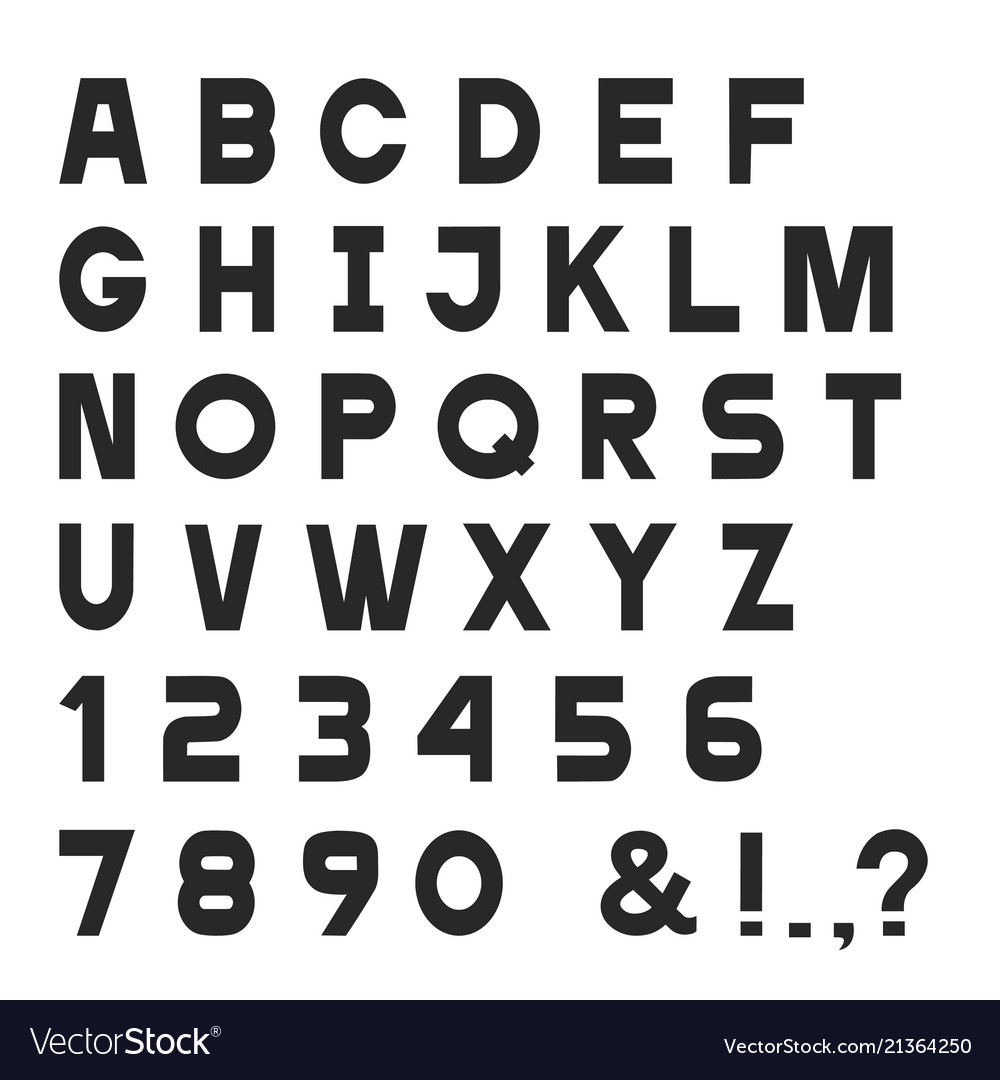 Black Simple Font Alphabet Lettersnumbers Vector Image