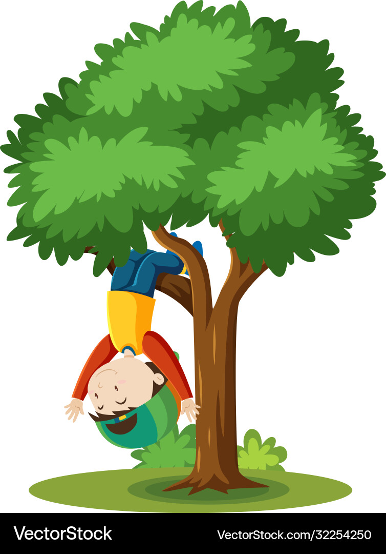 Boy climbing tree cartoon style isolated Vector Image
