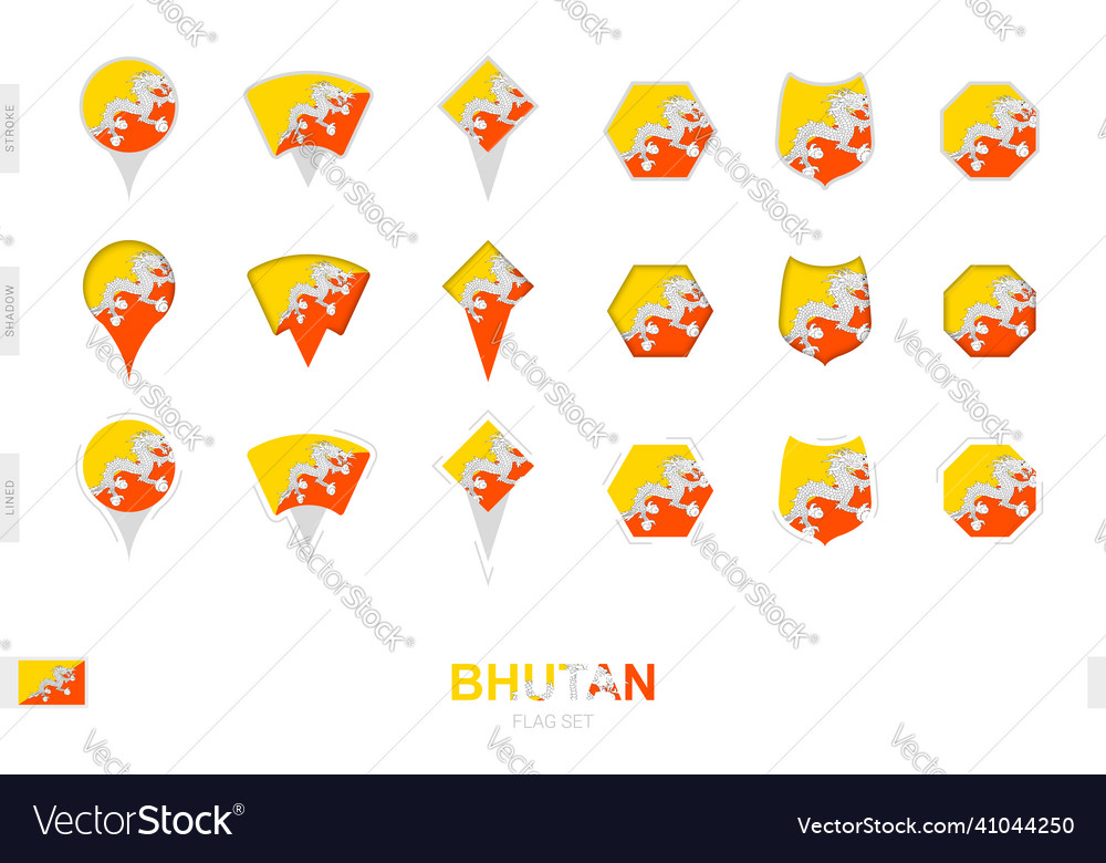 Collection of the bhutan flag in different shapes Vector Image