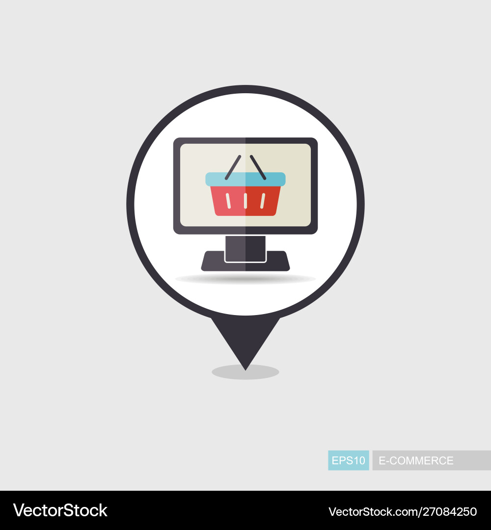 Computer display with shopping cart pin map icon Vector Image