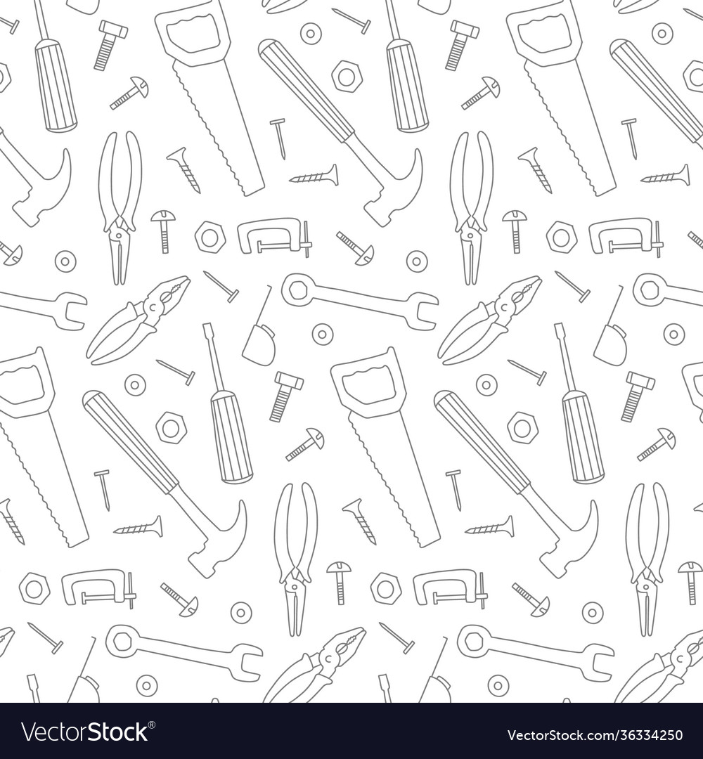 Doodle work tools seamless pattern different Vector Image