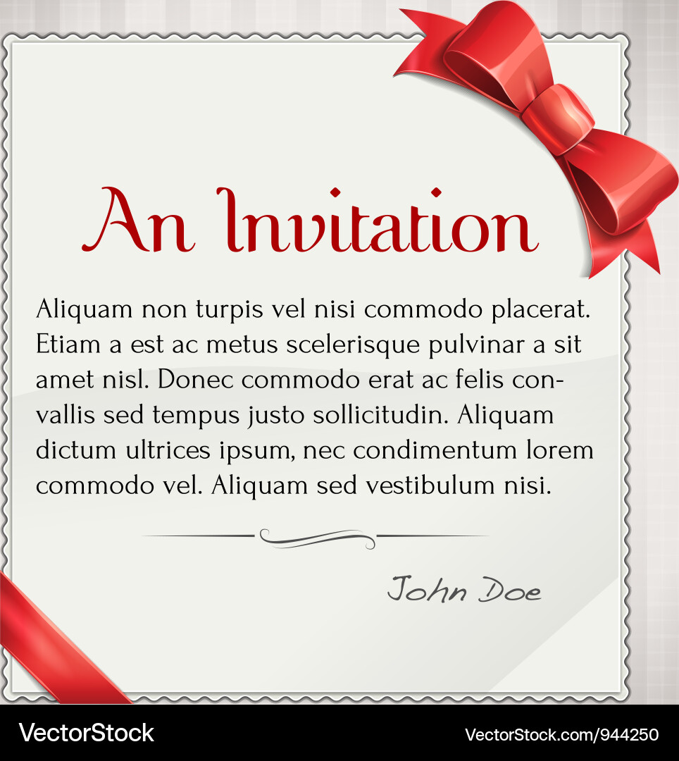 Invitation with red bow and ribbon Royalty Free Vector Image