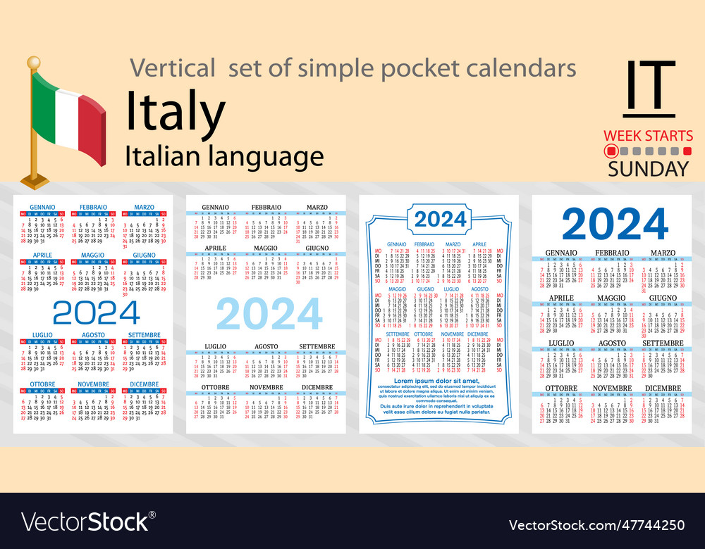 Italian vertical set of pocket calendar for 2024 Vector Image