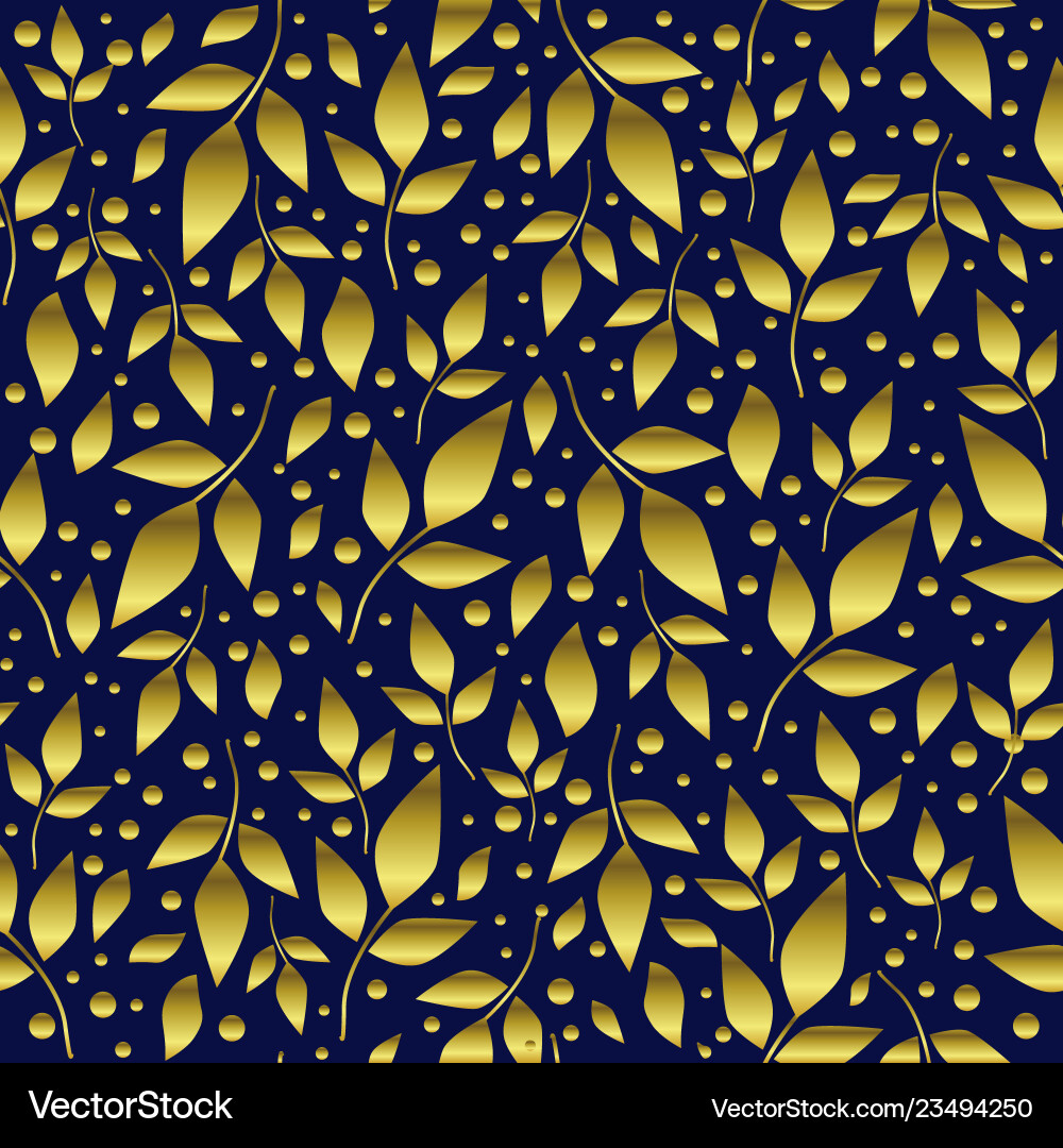 Seamless pattern with golden leaves and dots Vector Image