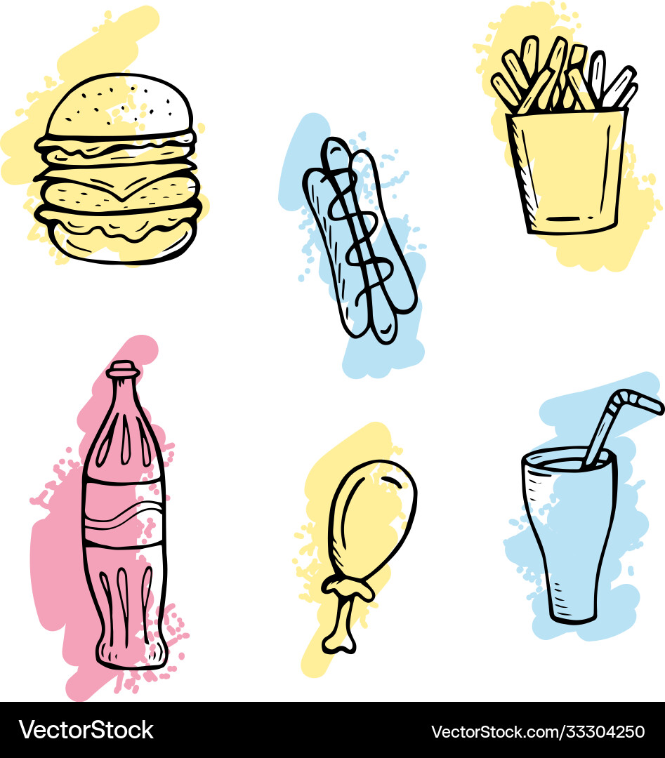 Set fast food hand drawn Royalty Free Vector Image