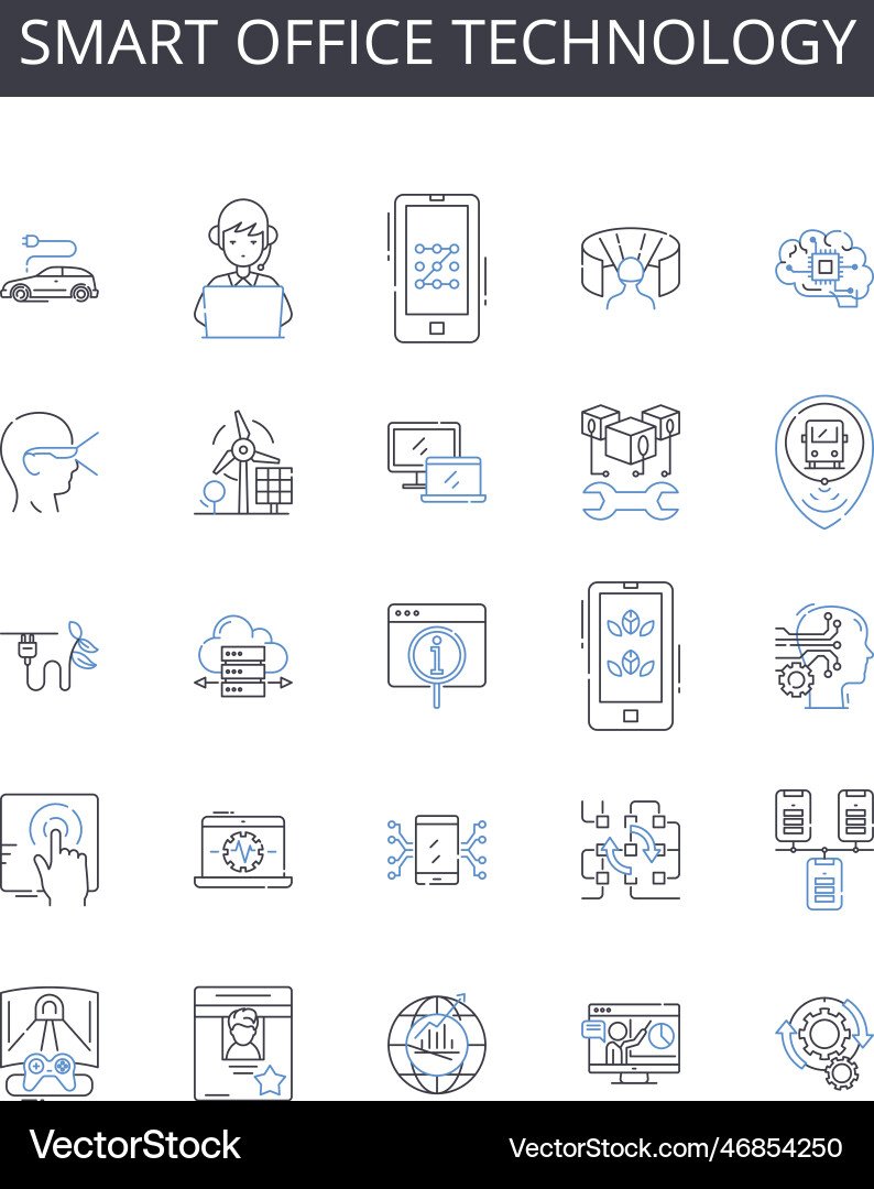 Smart office technology line icons collection Vector Image