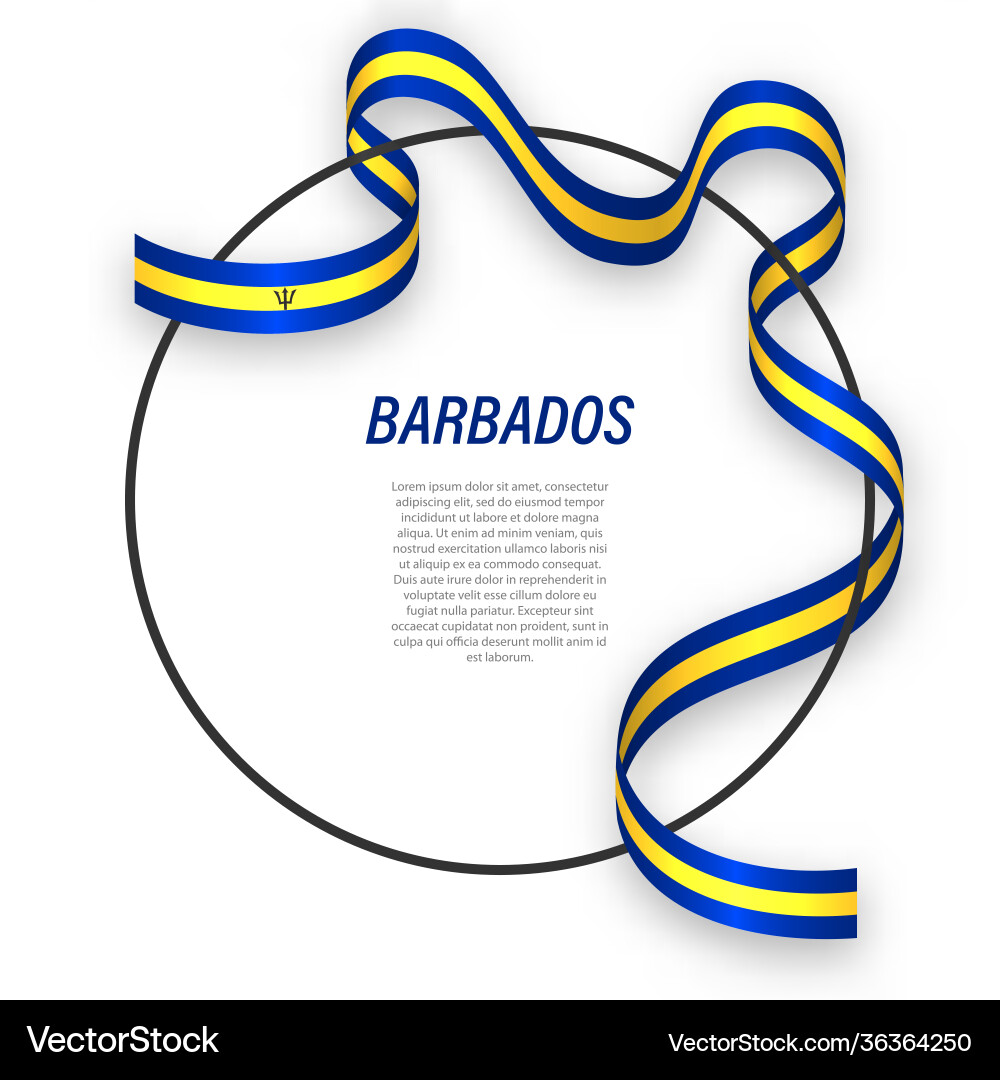 Waving ribbon flag barbados on circle frame Vector Image