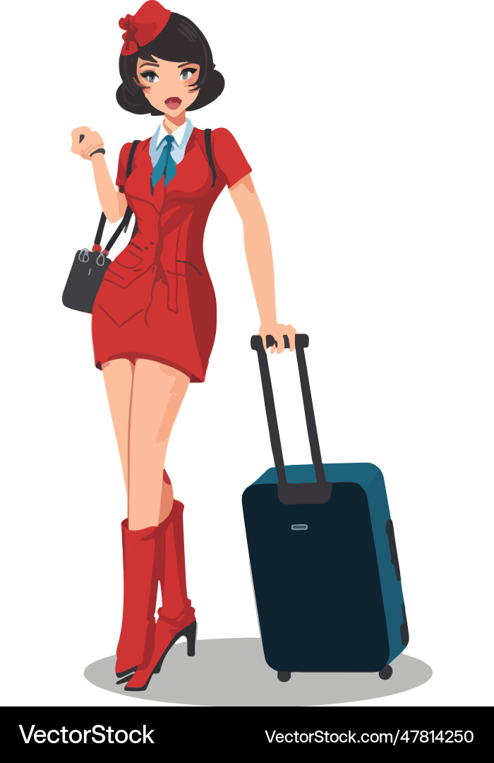 Young beautiful air hostess with suitcase Vector Image