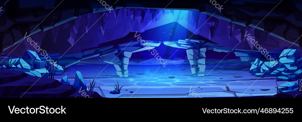 Cartoon underwater cave with stone bridge Vector Image