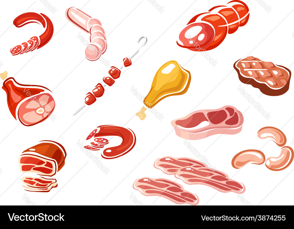 Cartooned meat and products Royalty Free Vector Image