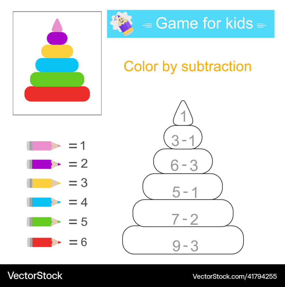 Color by subtraction math activity for kids Vector Image