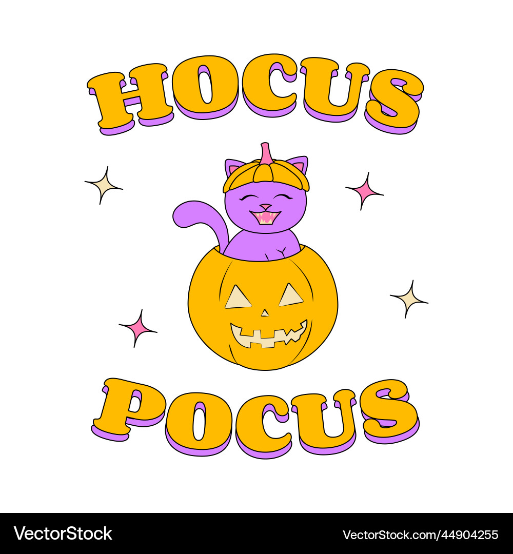 Cute cat in pumpkin hocus pocus sticker Royalty Free Vector