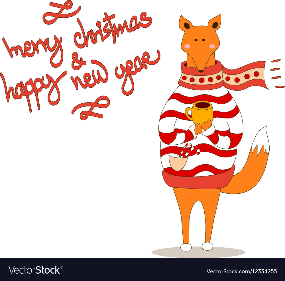 Cute fox christmas holiday greeting card Vector Image