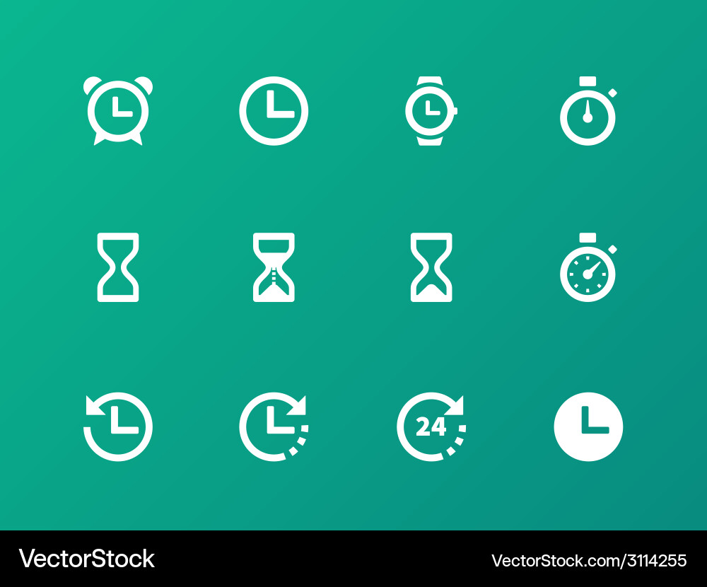 Time and clock icons on green background Vector Image