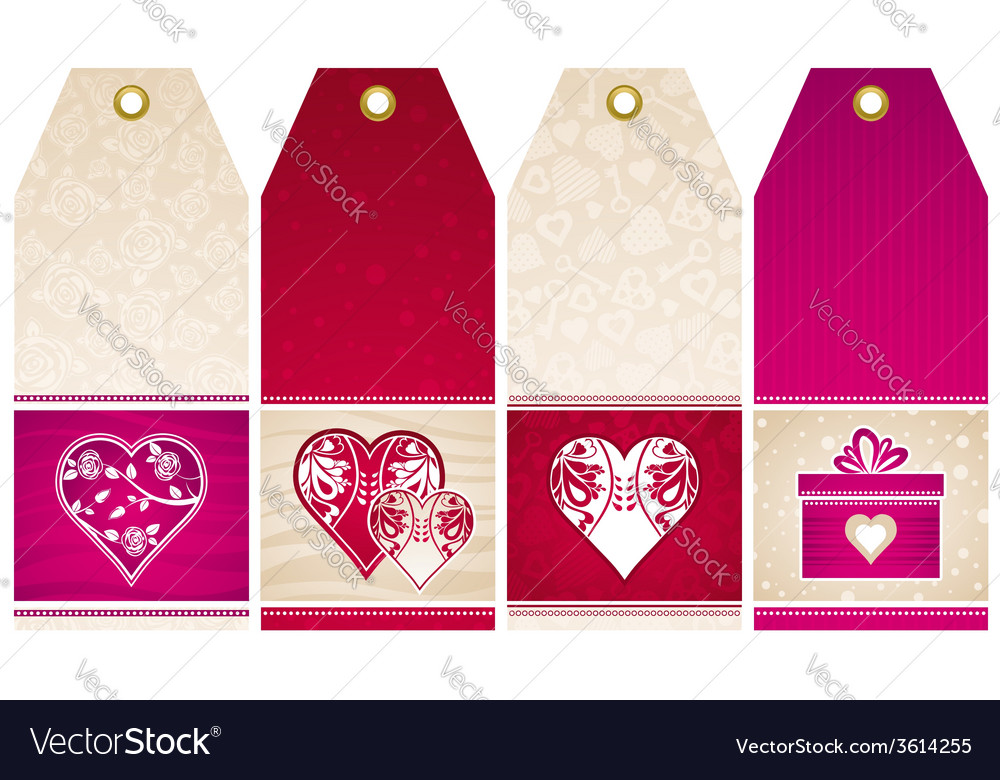 Valentines labels with decorative hearts Vector Image