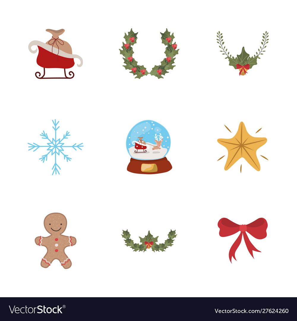 Bundle christmas set icons Royalty Free Vector Image