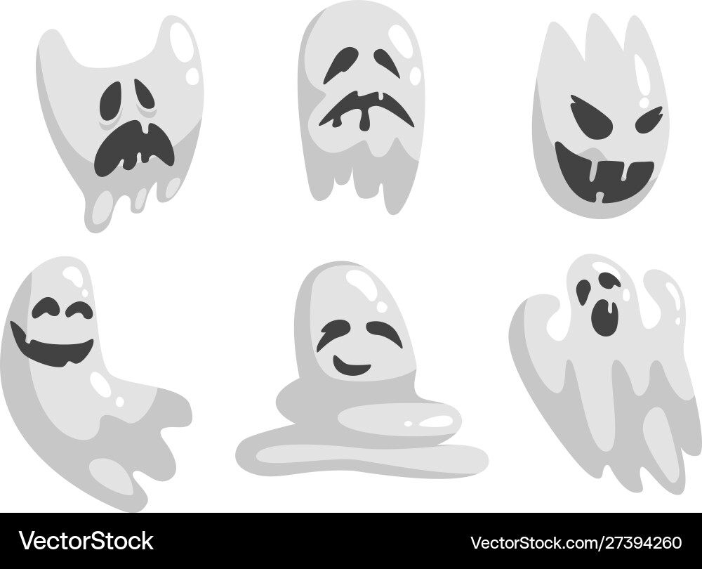 Cute white ghost cartoon character set funny Vector Image
