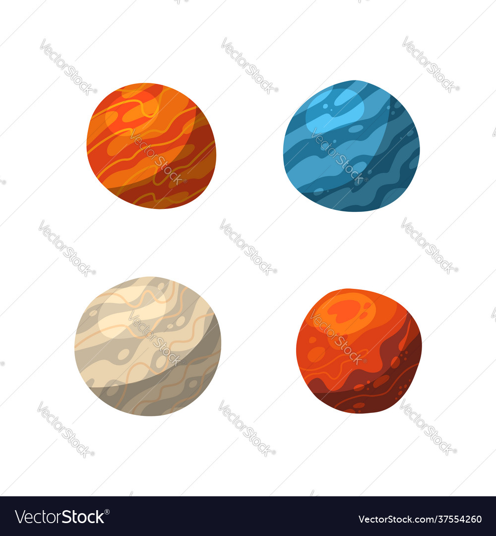 Four vibrant colorful planets shadows and lights Vector Image
