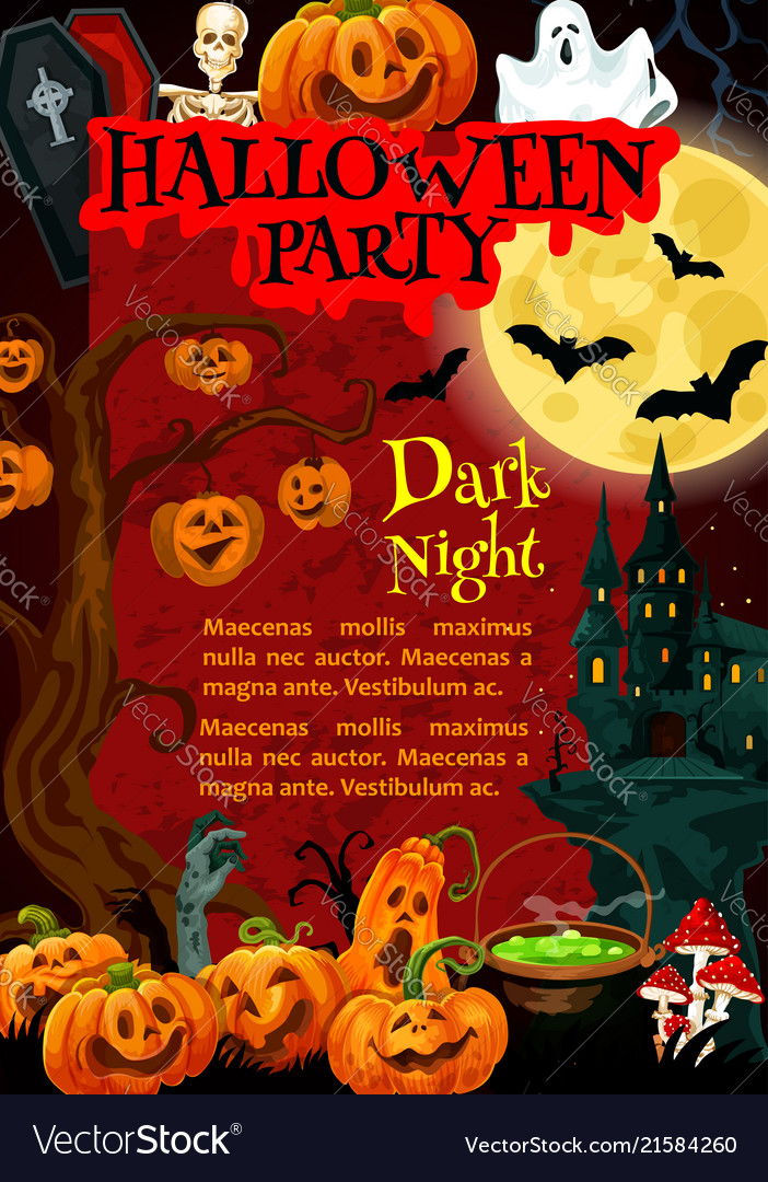 Halloween party poster of october holiday monsters