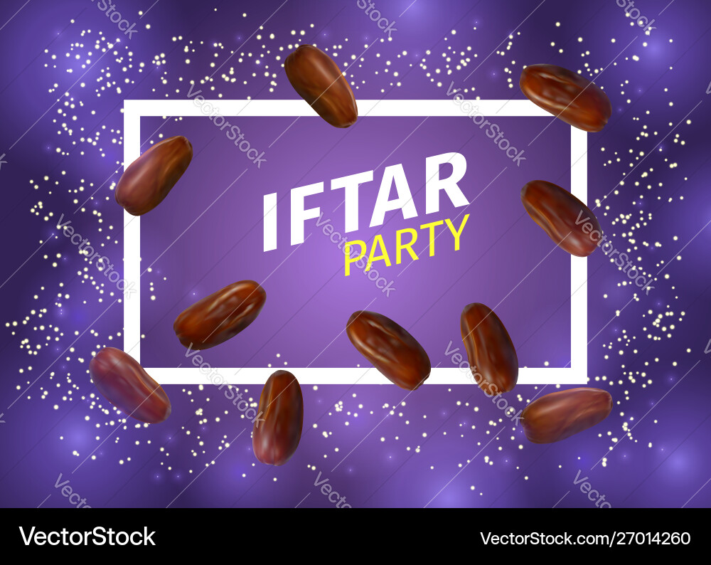 Iftar party banner with realistic dried dates Vector Image