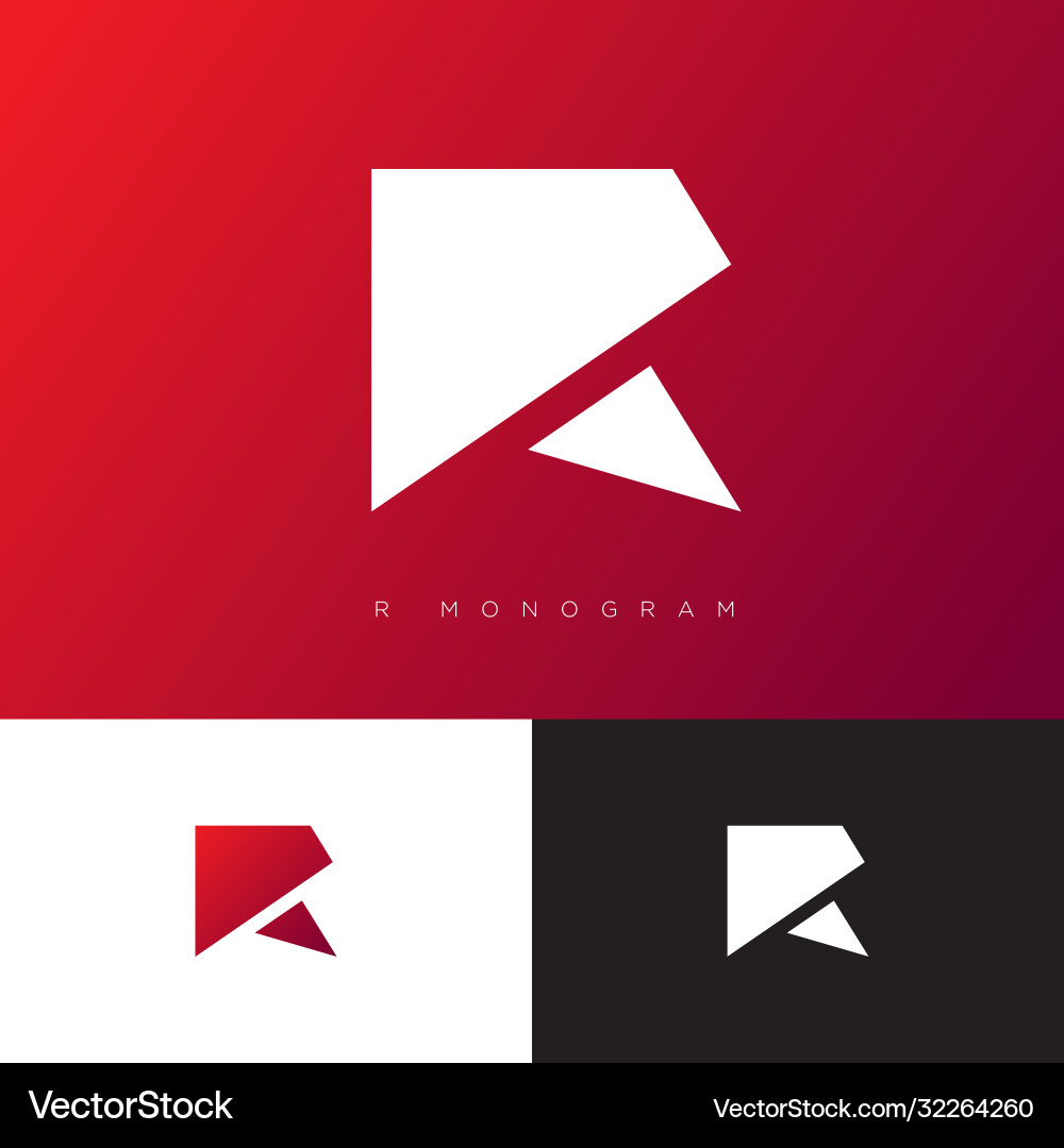 R monogram logo red origami geometric Royalty Free Vector
