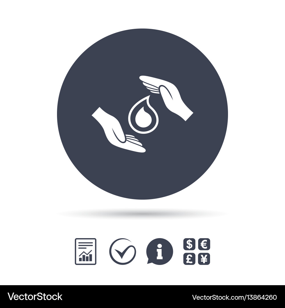 Save water sign icon hands protect water drop Vector Image