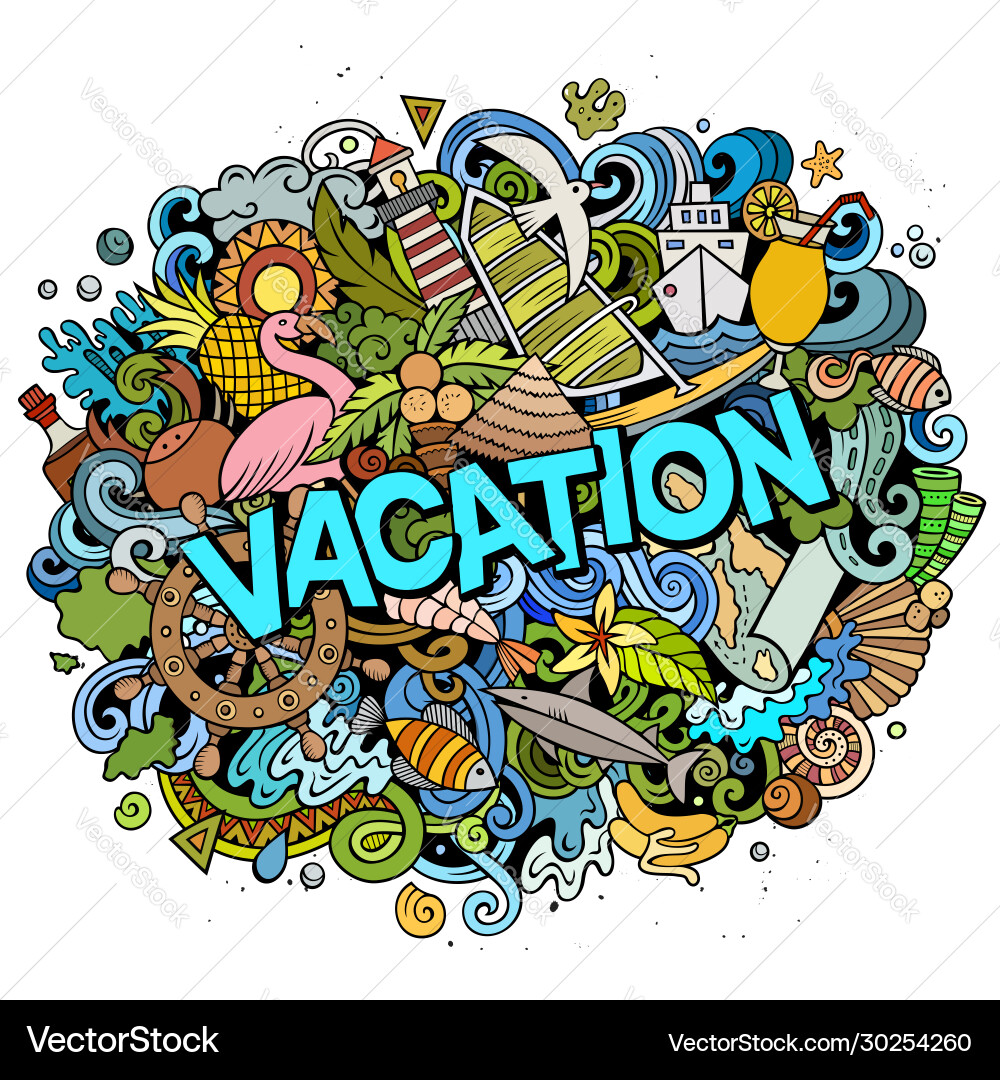 Vacation hand drawn cartoon doodles Royalty Free Vector