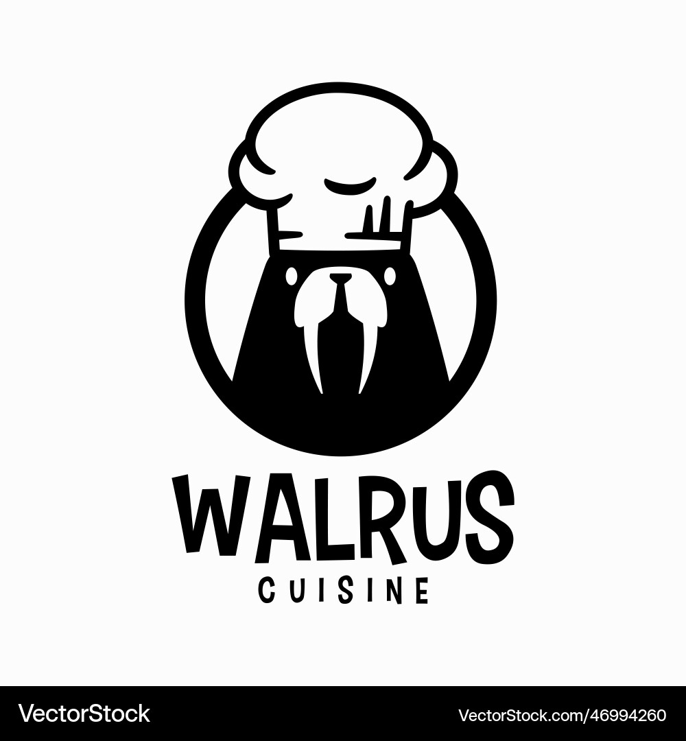 Walrus chef restaurant kitchen cartoon mascot Vector Image