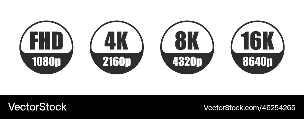 4k ultra hd labels video or screen resolution Vector Image